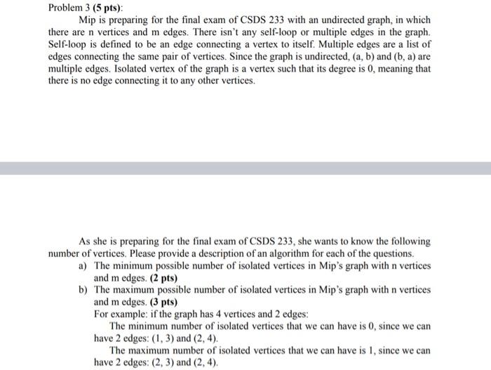 Solved Problem 3 (5 pts): Mip is preparing for the final | Chegg.com