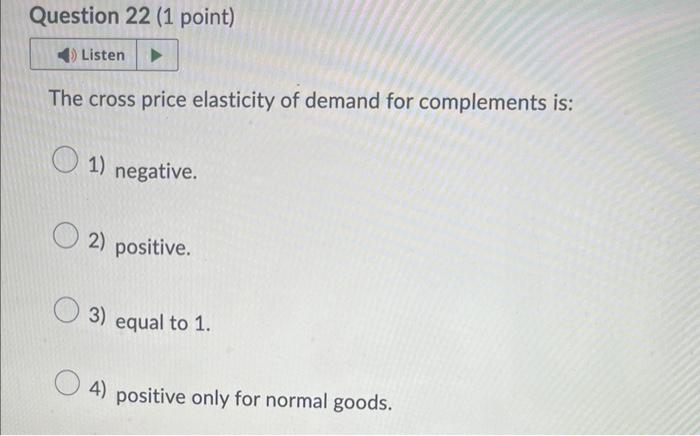 Solved The cross price elasticity of demand for complements | Chegg.com