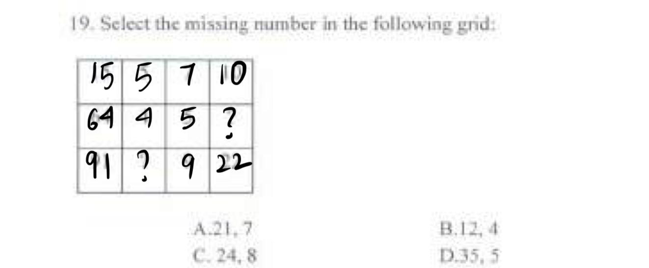 Solved Select the missing number in the following grid: | Chegg.com
