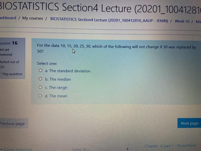 Solved BIOSTATISTICS Section4 Lecture (20201_100412810 | Chegg.com