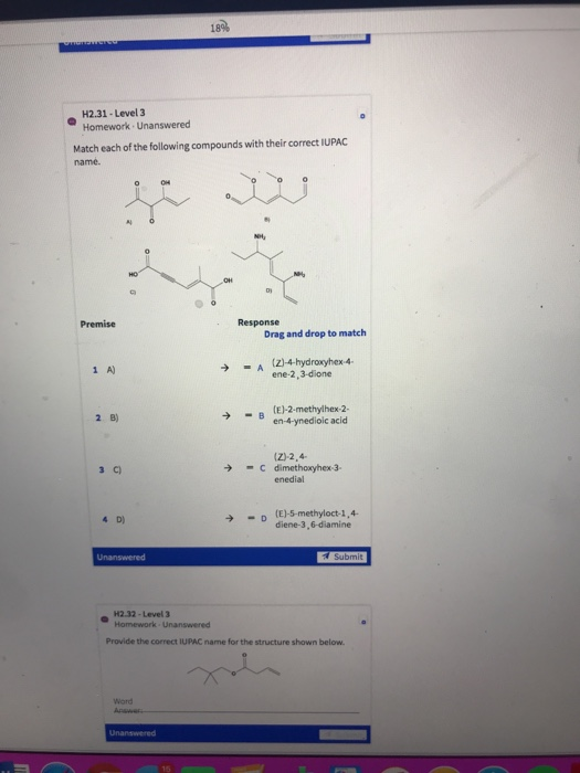 Solved H2.31 - Level 3 Homework. Unanswered Match each of | Chegg.com