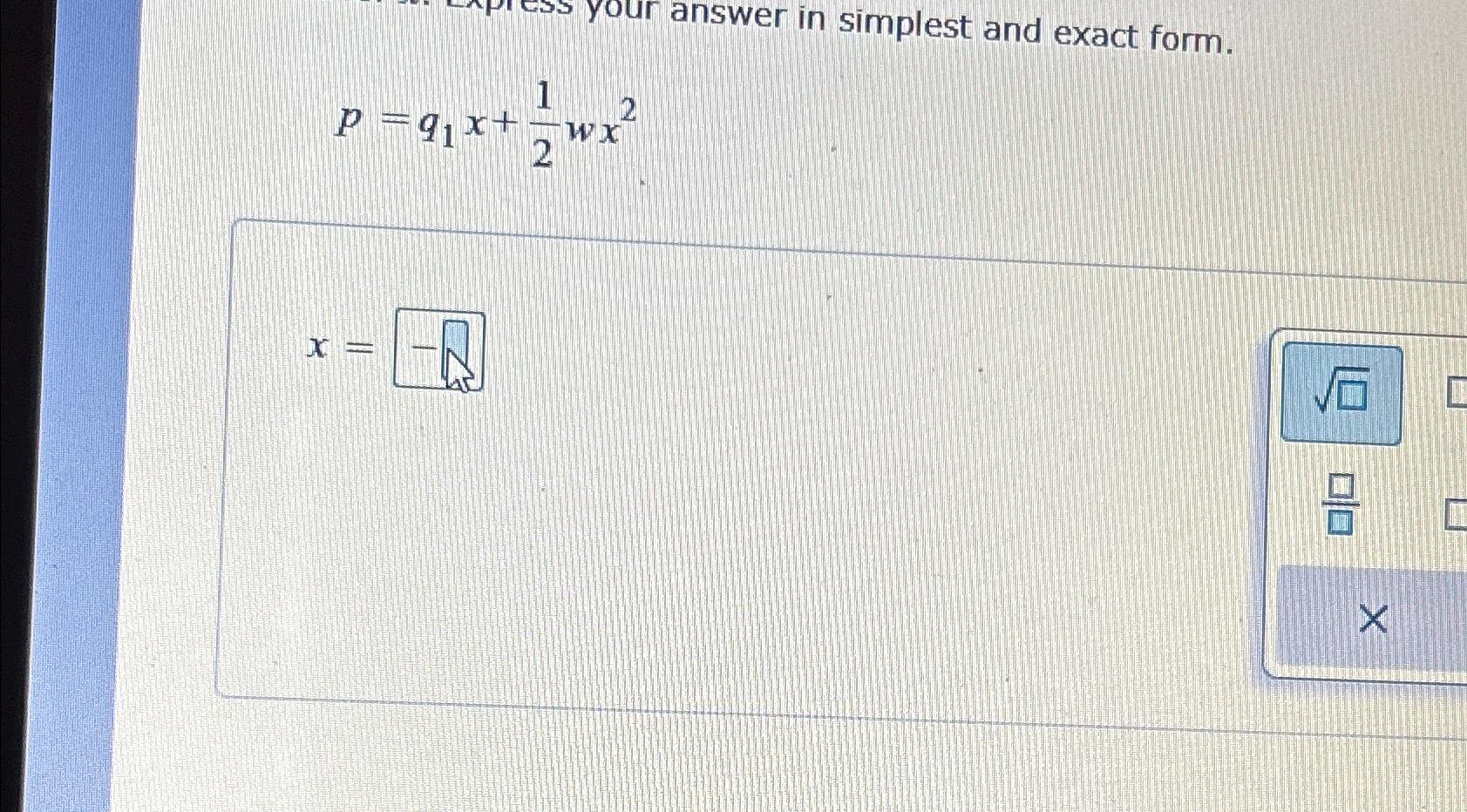 Solved p=q1x+12wx2x=-42 | Chegg.com