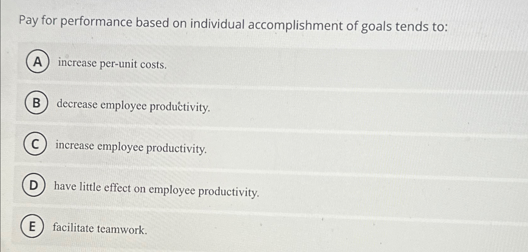 Solved Pay for performance based on individual | Chegg.com