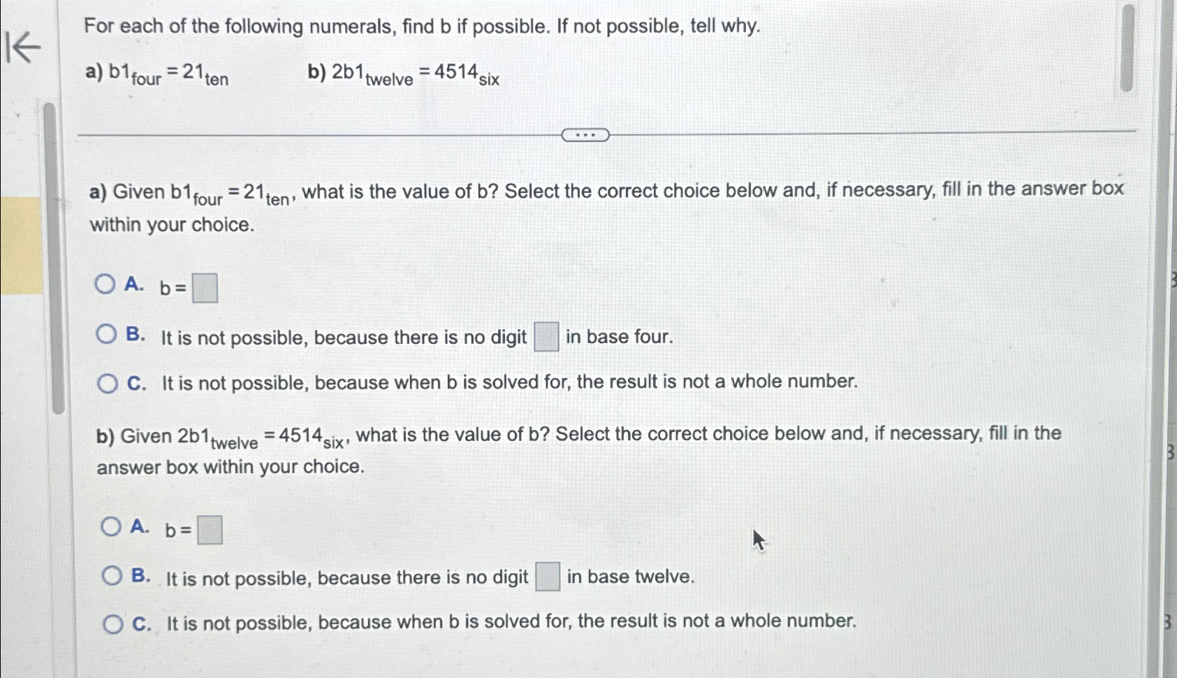 Solved For each of the following numerals, find b ﻿if | Chegg.com