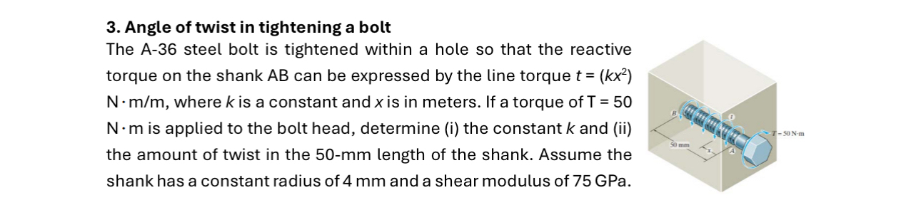 Solved Angle of twist in tightening a boltThe A-36 ﻿steel | Chegg.com