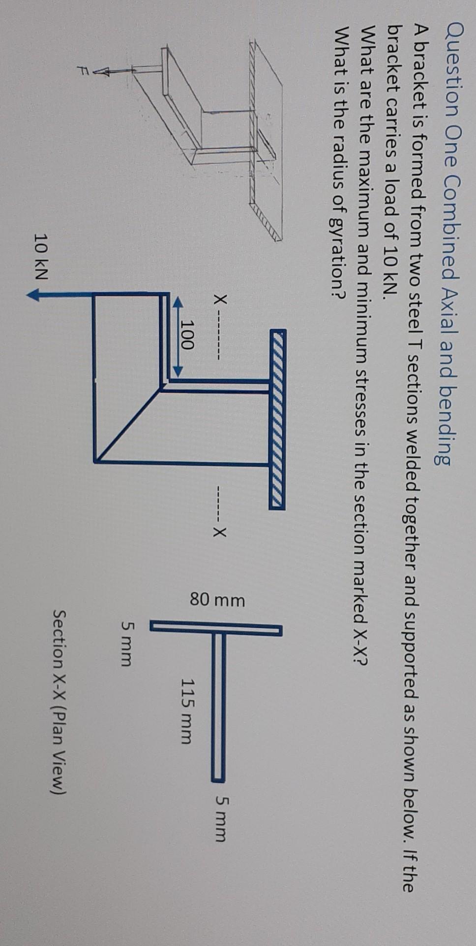 Solved Question One Combined Axial and bending A bracket is | Chegg.com