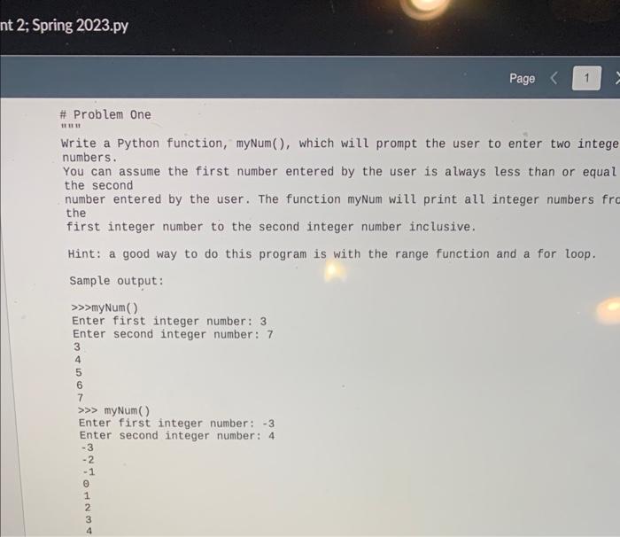 Solved 2; Spring 2023.py \# Problem one "ни" Write a Python | Chegg.com