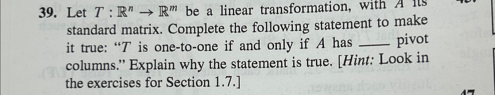 Solved Let T:Rn→Rm ﻿be a linear transformation, with A ils | Chegg.com