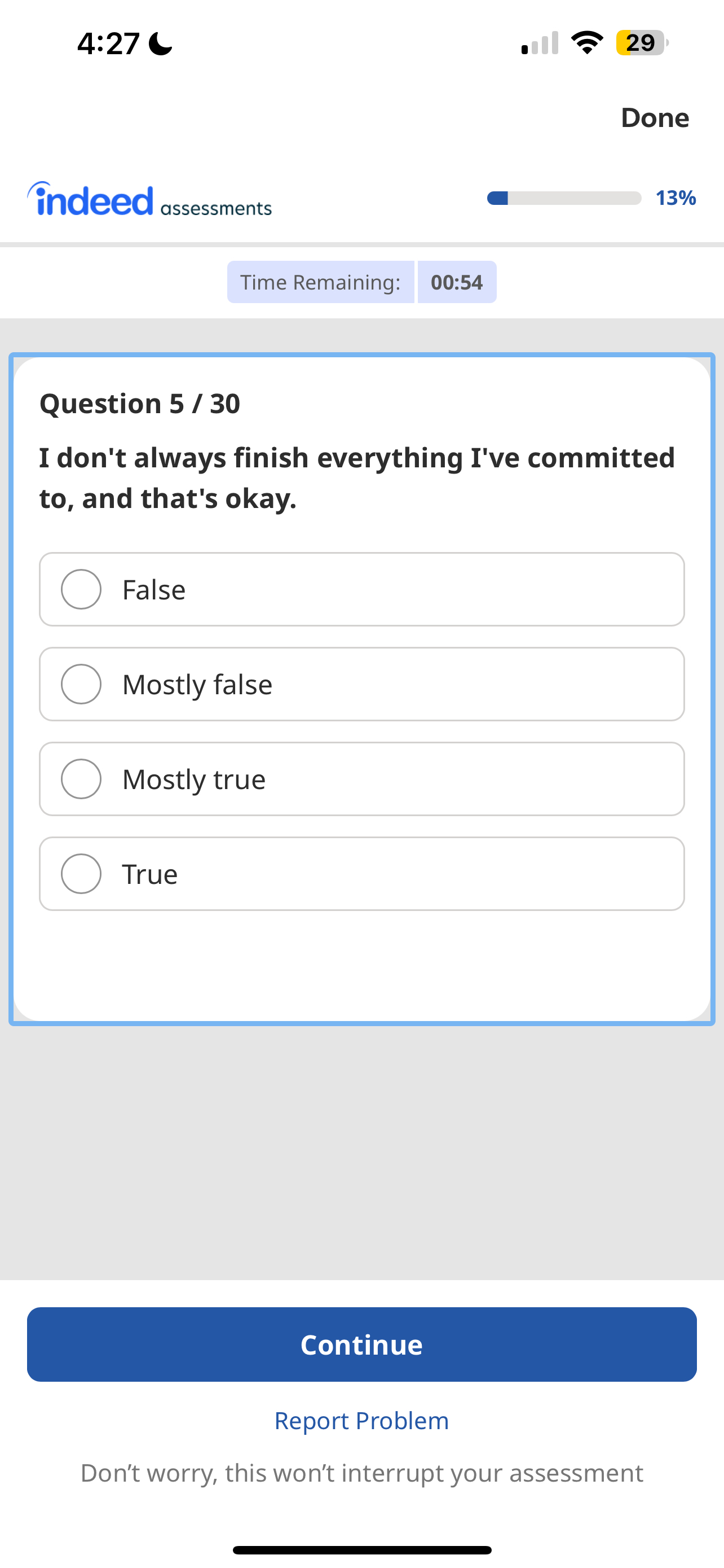 Solved 4:27|29Doneindeed assessments13%Time | Chegg.com