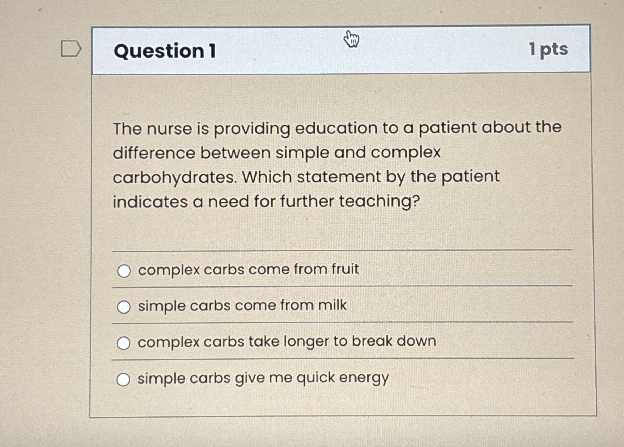 Solved Question 11 ﻿ptsThe nurse is providing education to a | Chegg.com