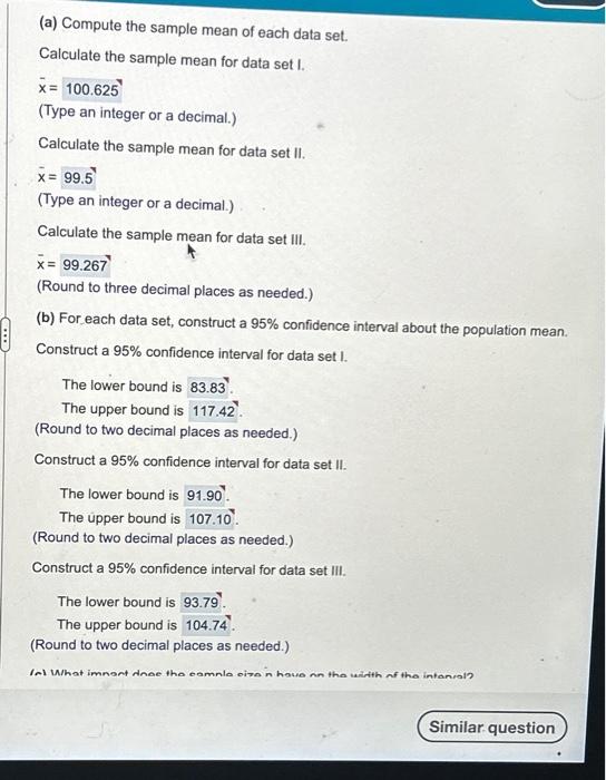 (a) Compute the sample mean of each data set. | Chegg.com