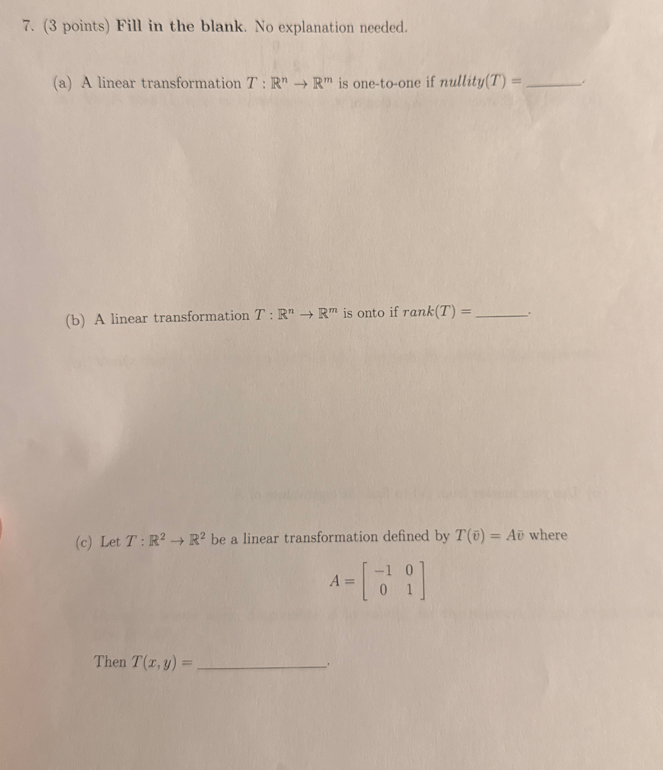 Solved (3 ﻿points) ﻿Fill in the blank. No explanation | Chegg.com