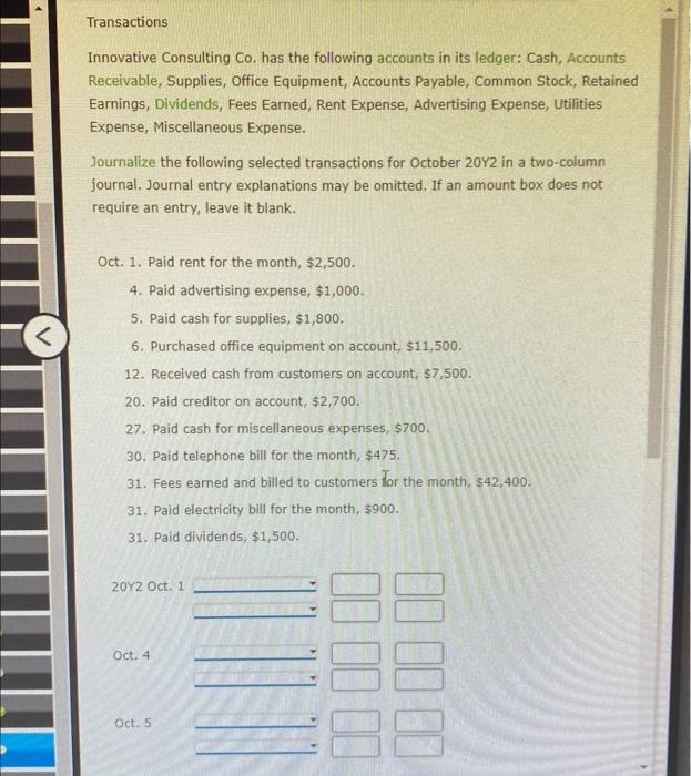 Solved Transactions Innovative Consulting Co. has the | Chegg.com