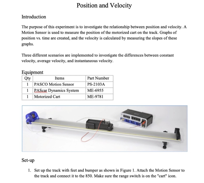 Solved Position and Velocity Introduction The purpose of | Chegg.com