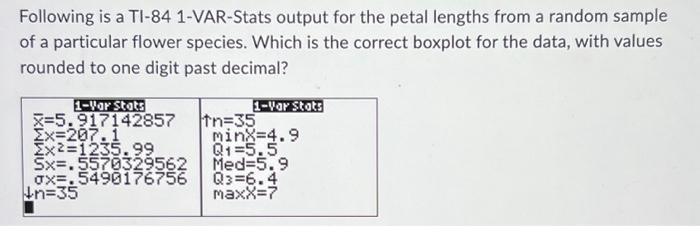 Solved Following is a TI-84 1-VAR-Stats output for the petal | Chegg.com