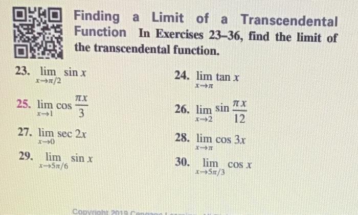 Solved Finding a Limit of a Transcendental Function In | Chegg.com