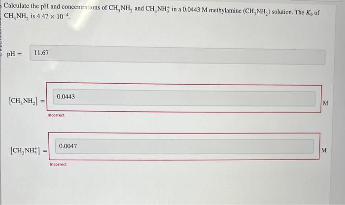 Solved Calculate the pH and concentrations of CH3NH2 and | Chegg.com