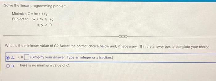 Solved Solve the linear programming problem. Minimize | Chegg.com