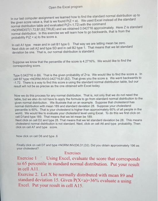 Solved Open the Excel program In our last computer | Chegg.com