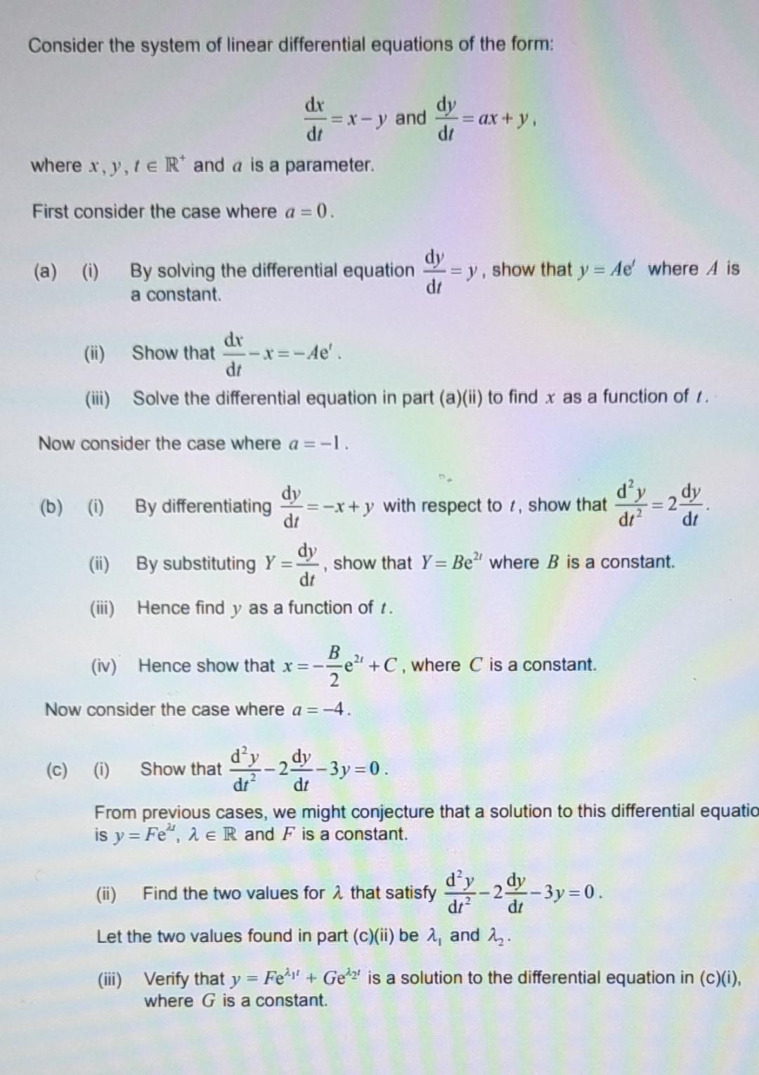 Solved Consider the system of linear differential equations | Chegg.com