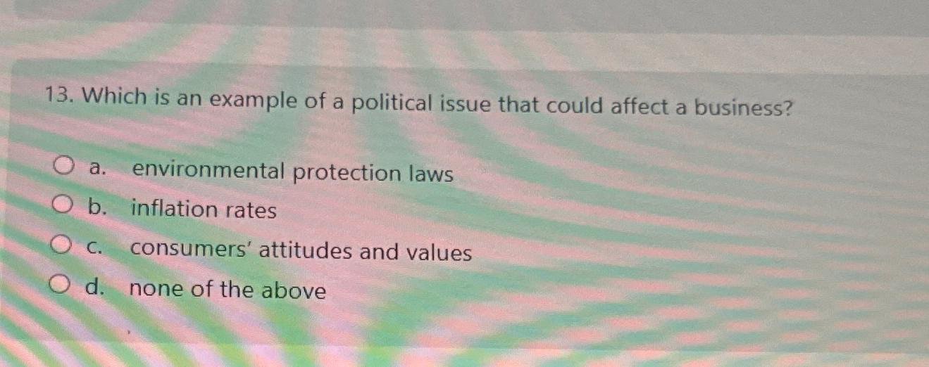Solved Which is an example of a political issue that could | Chegg.com