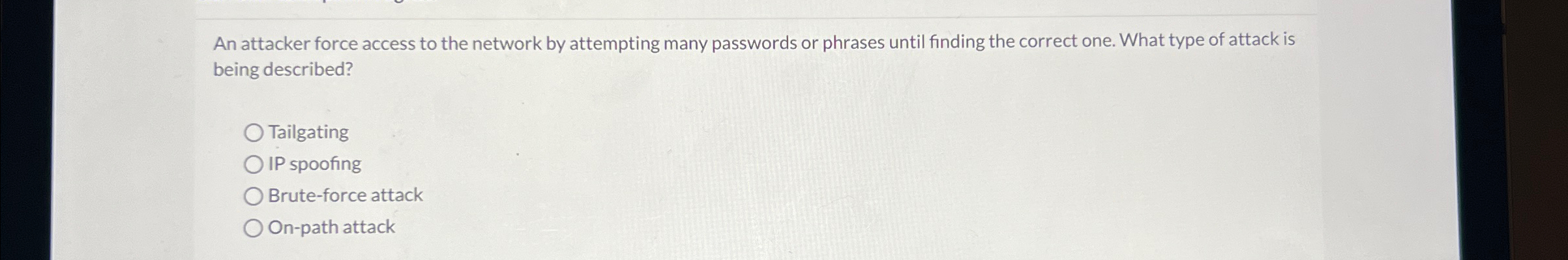 Solved An attacker force access to the network by attempting | Chegg.com
