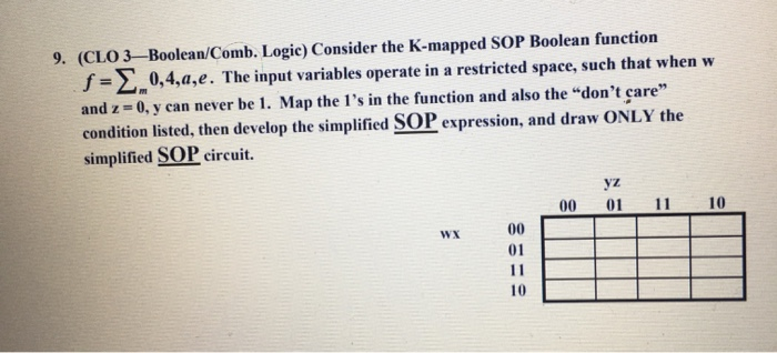 Solved 9. (CLO 3-Boolean/Comb. Logie) Consider the K-mapped | Chegg.com