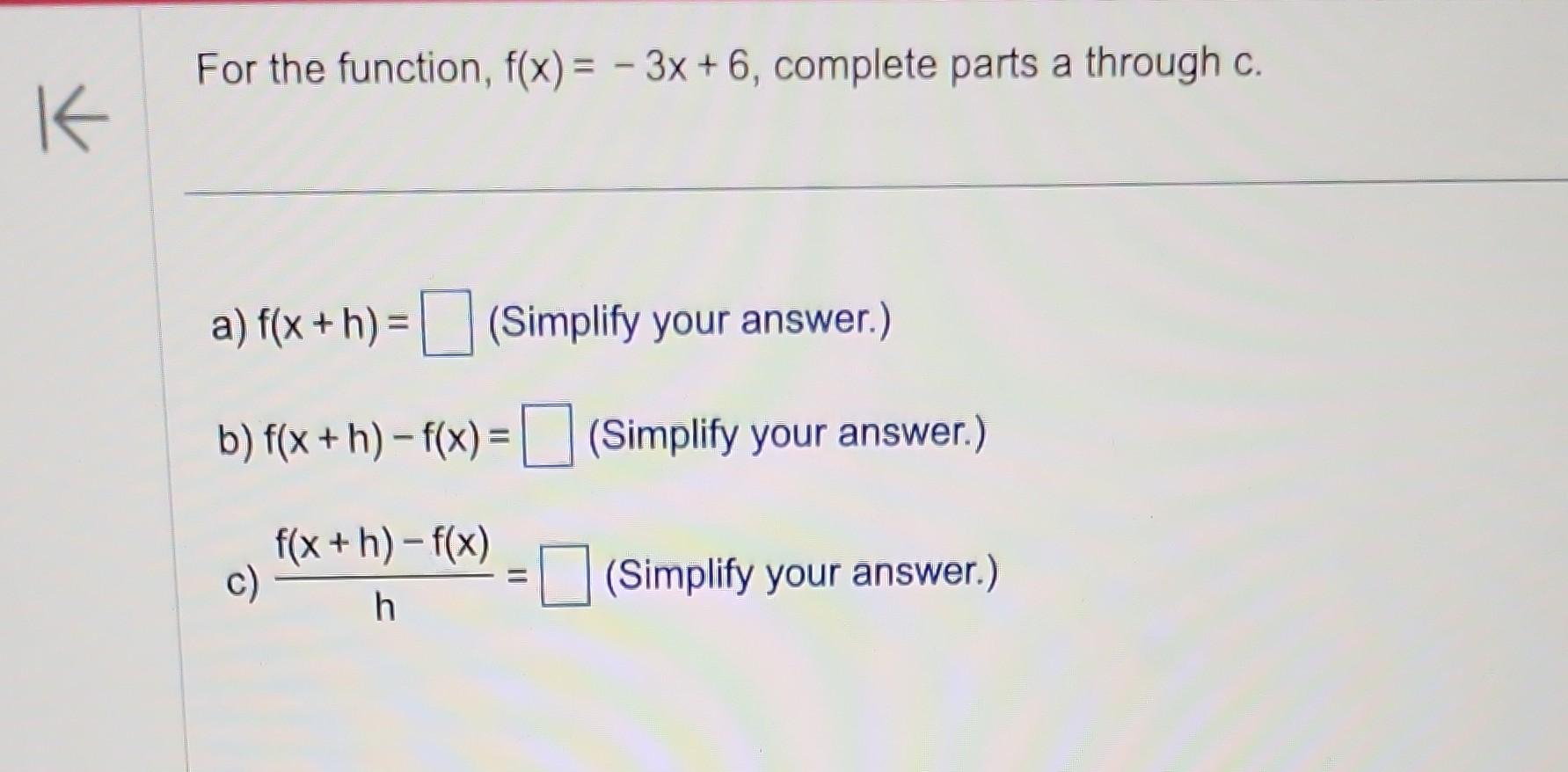 Solved For the function, f(x)=−3x+6, complete parts a | Chegg.com