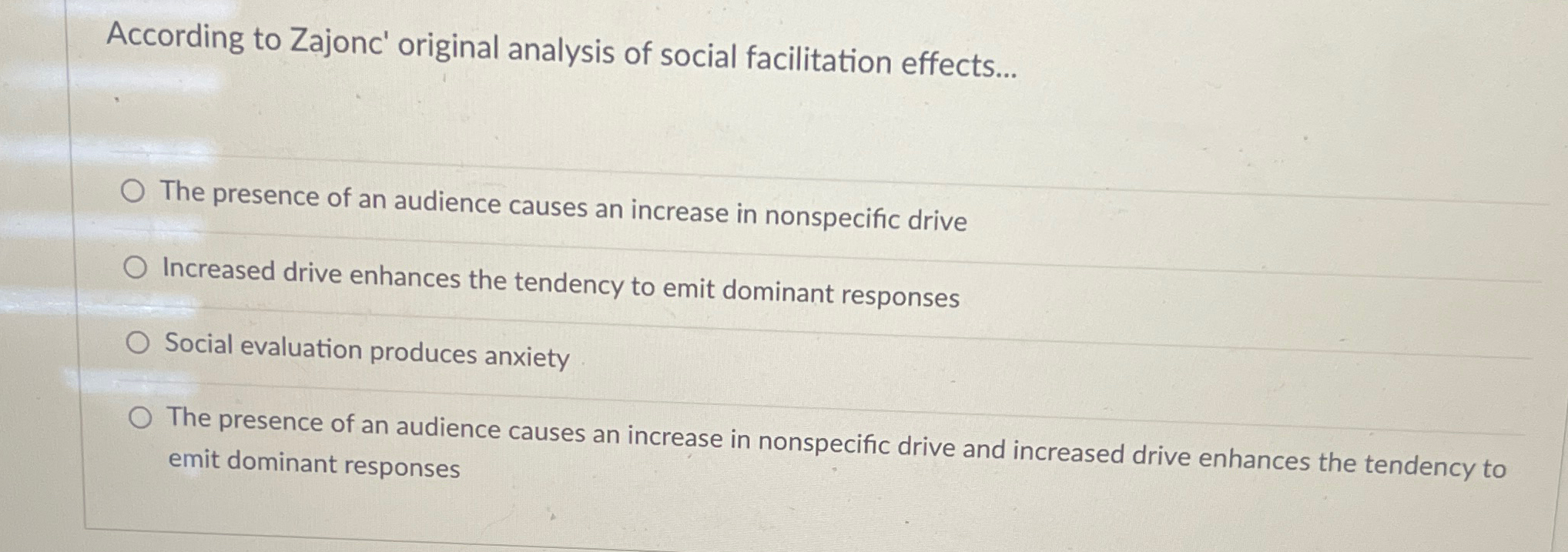 Solved According to Zajonc' original analysis of social | Chegg.com