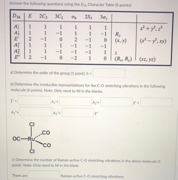 Solved Answer the following questions using the D3h | Chegg.com