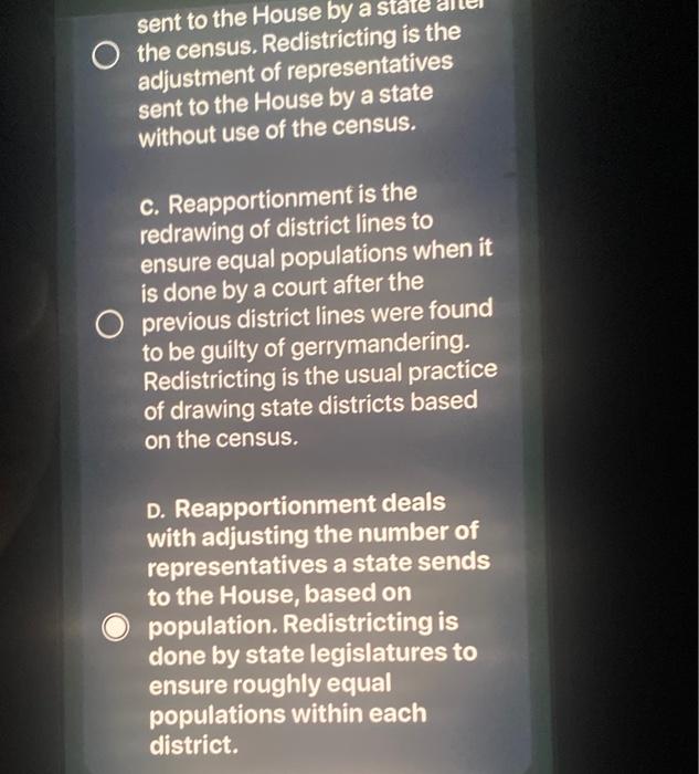 Solved What differentiates reapportionment from | Chegg.com