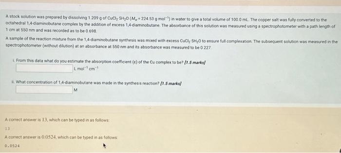 Solved A stock solution was prepared by dissolving \\( 1.209 | Chegg.com