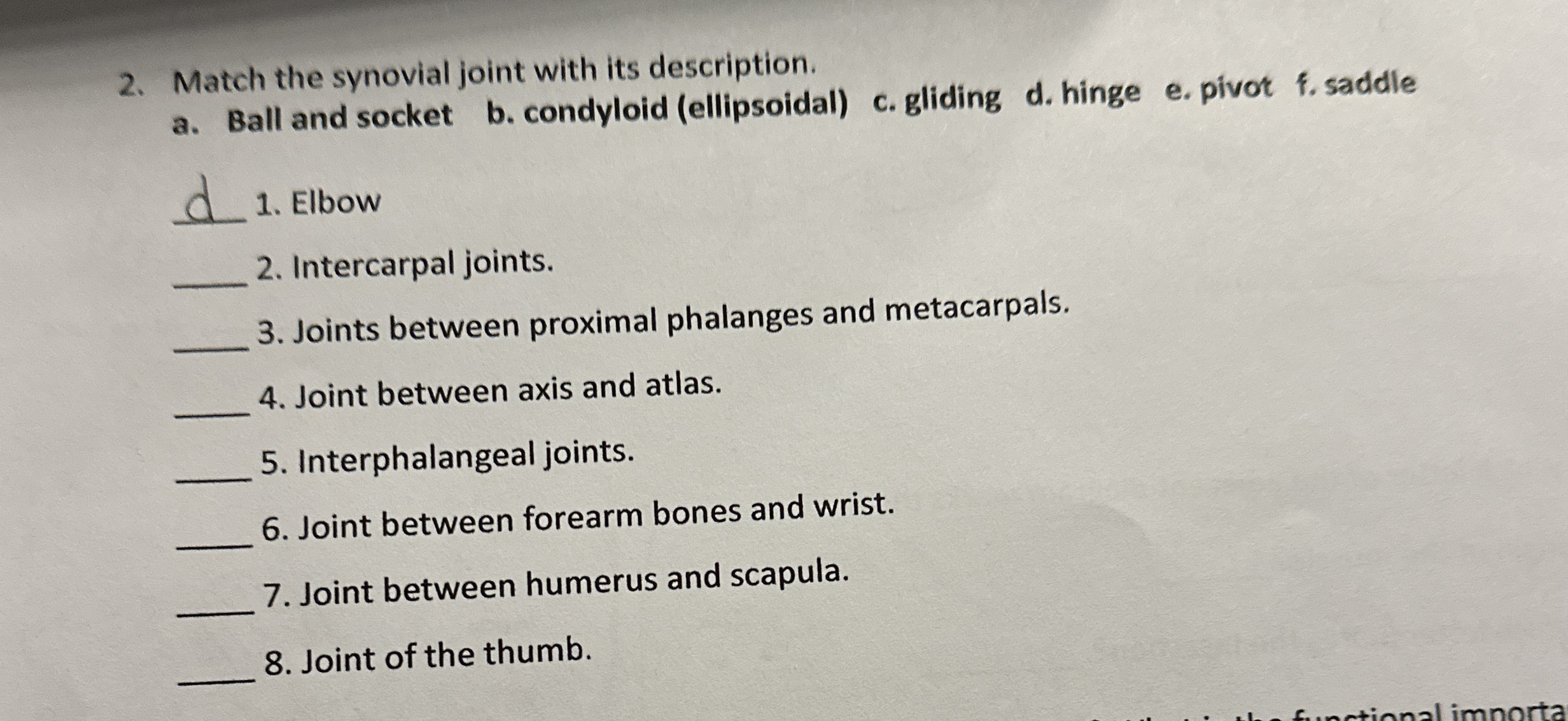 Solved Match the synovial joint with its description.a. | Chegg.com