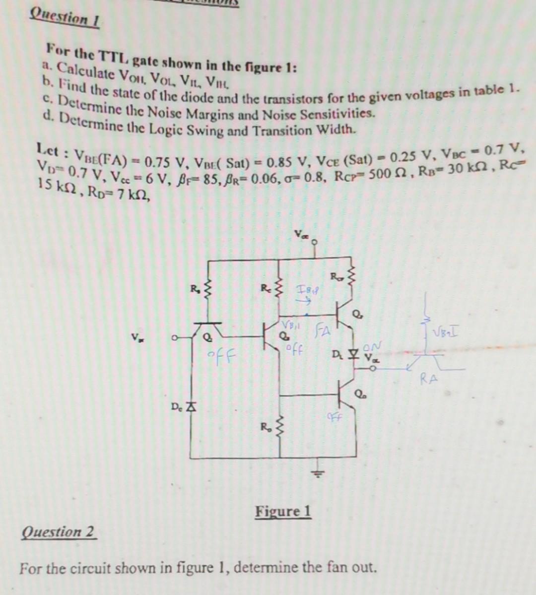 Solved For the TTL, gate shown in the figure 1: a. Calculate | Chegg.com