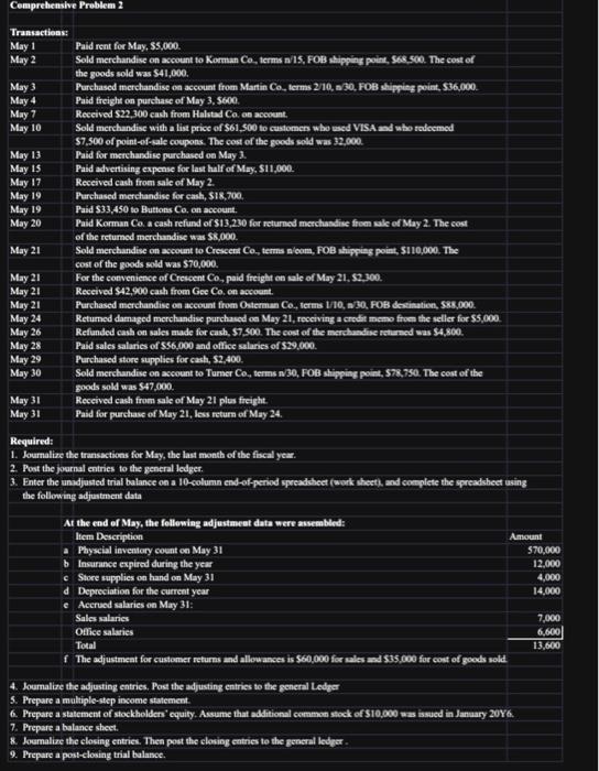 Solved Centprehensive Problem 2 Required: 1. Journalize the | Chegg.com