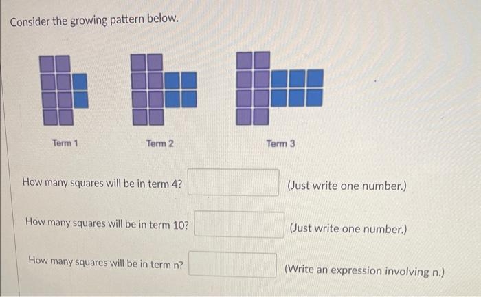Solved Consider the growing pattern below. How many squares | Chegg.com