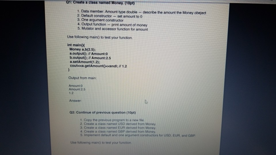 Solved Q1: Create a class named Money. (10pt) 1. Data | Chegg.com