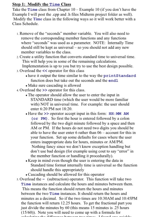 Step 1: Modify the Time Class Take the Time class | Chegg.com