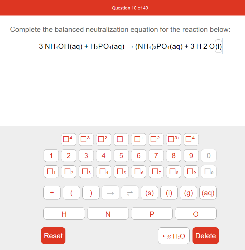 Solved Complete the balanced neutralization equation for the | Chegg.com
