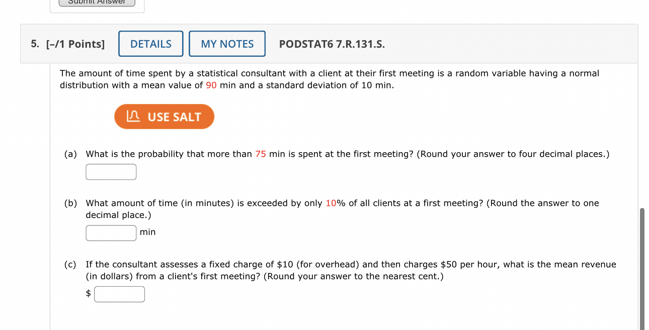 Solved The amount of time spent by a statistical consultant | Chegg.com