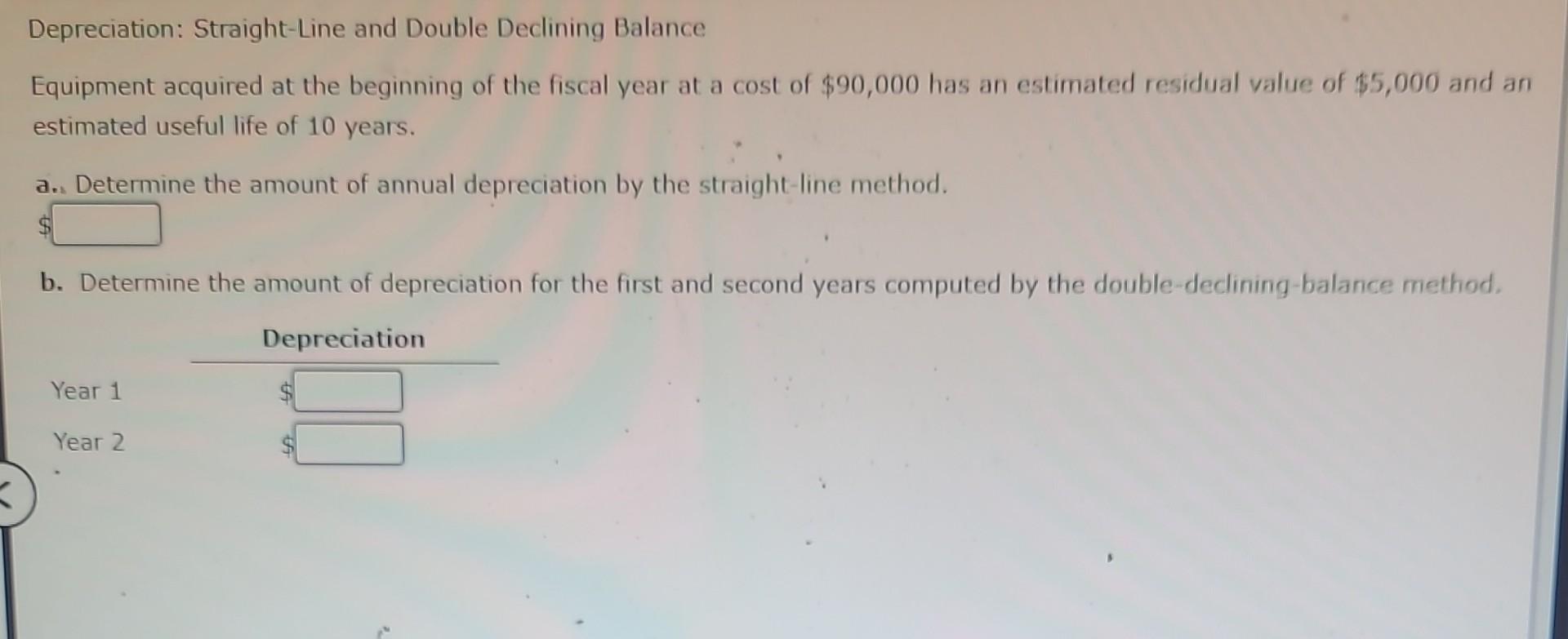 Solved Depreciation: Straight-Line and Double Declining | Chegg.com