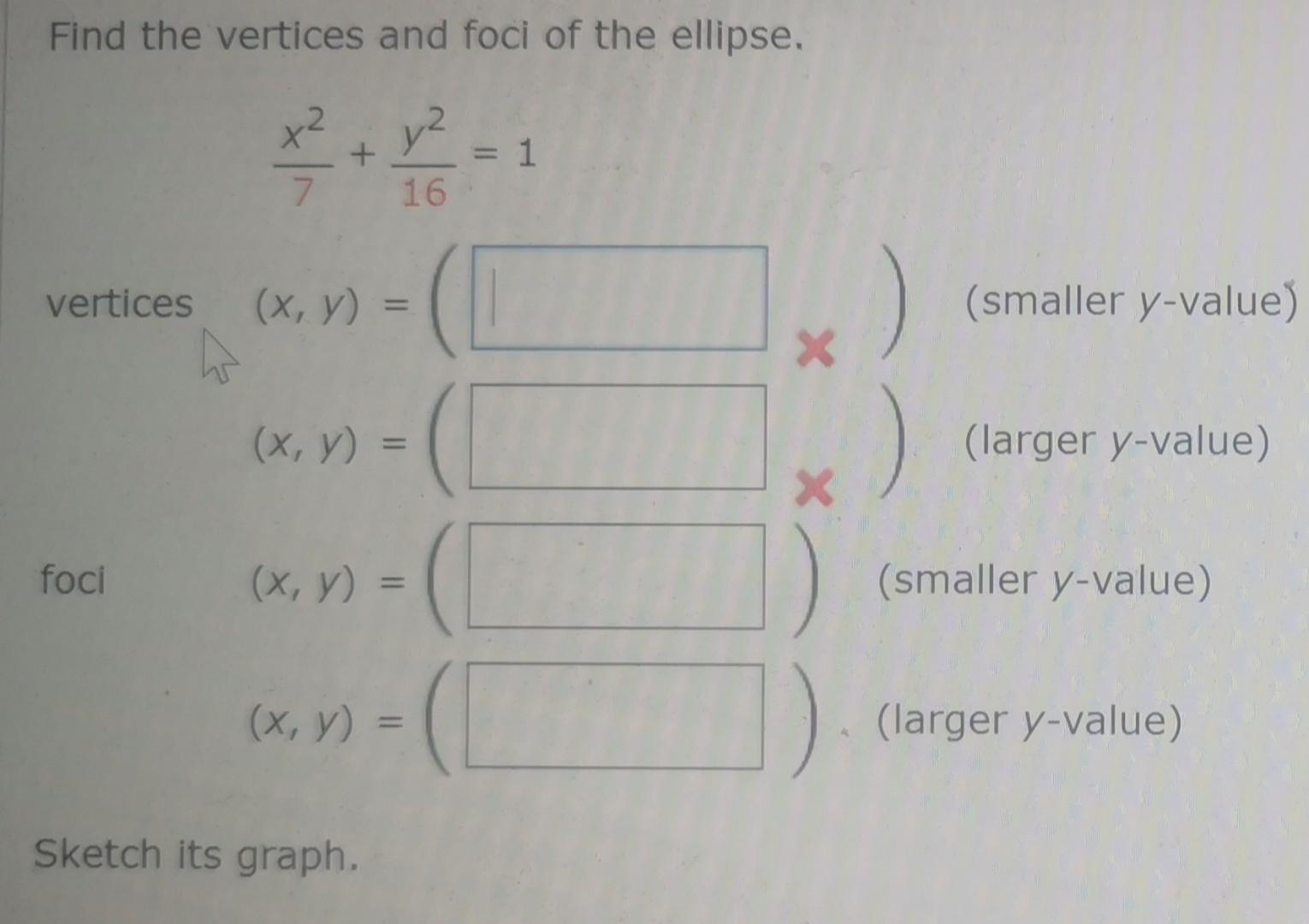 Solved Find the vertices and foci of the ellipse. 22² +2²-1 | Chegg.com