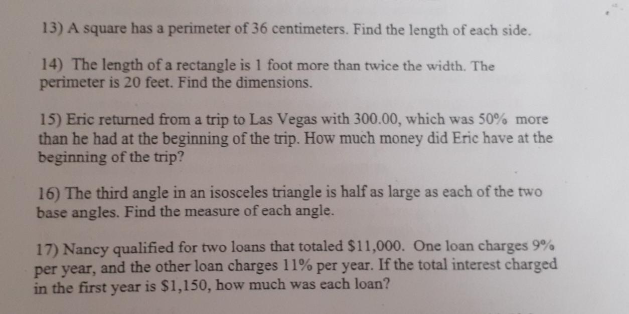 Solved 13) A square has a perimeter of 36 centimeters. Find | Chegg.com