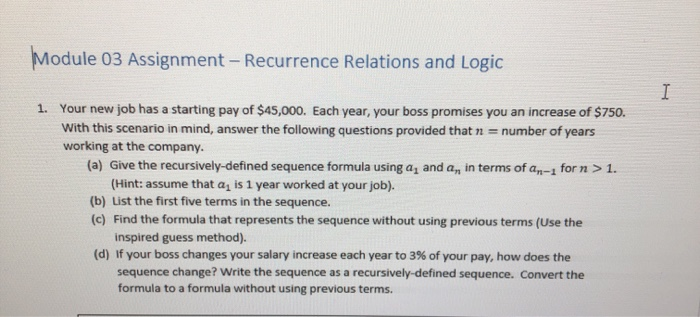 Solved Module 03 Assignment Recurrence Relations And Logic 8394