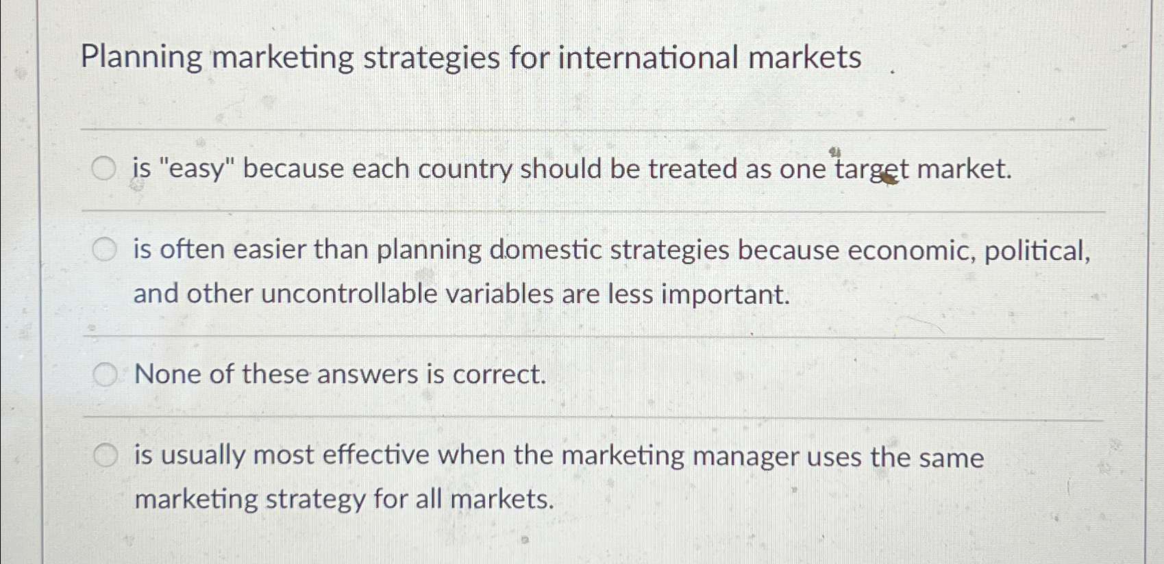Solved Planning marketing strategies for international | Chegg.com