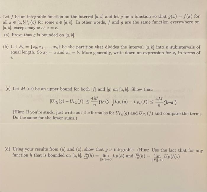 Solved Let f be an integrable function on the interval [a,b] | Chegg.com