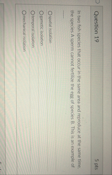 Solved Question 195 ﻿ptsIn two fish species that occur in | Chegg.com