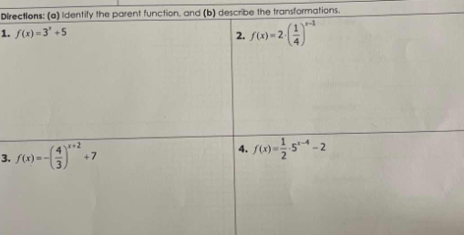 Solved Directions: (a) ﻿Identify the parent function, and | Chegg.com