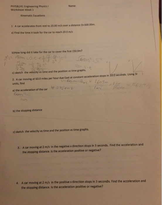 Physics Kinematics Equations Worksheet - Tessshebaylo
