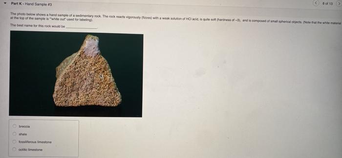 Solved The photo below shows a hand sample of a sedimentary | Chegg.com